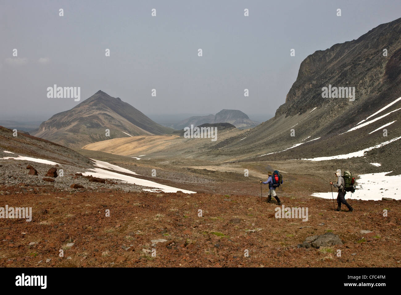Hiking in the volcanic landscape of the Itcha Mountains in Tweedsmuir ...
