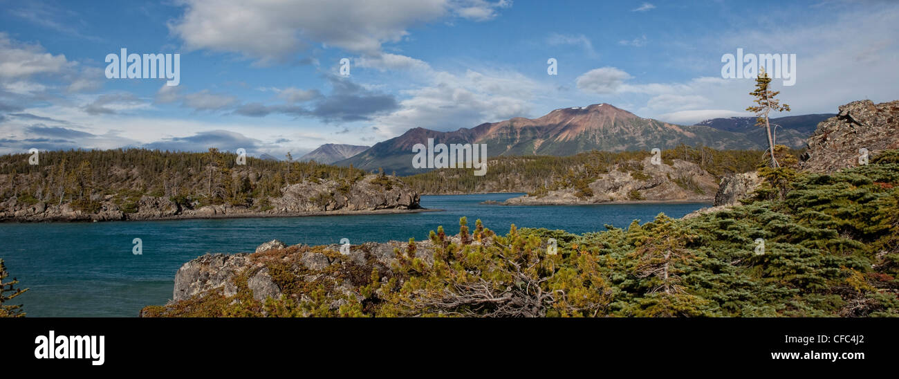 Panoramic scene of Atlin Lake and various unnamed islands, Atlin ...