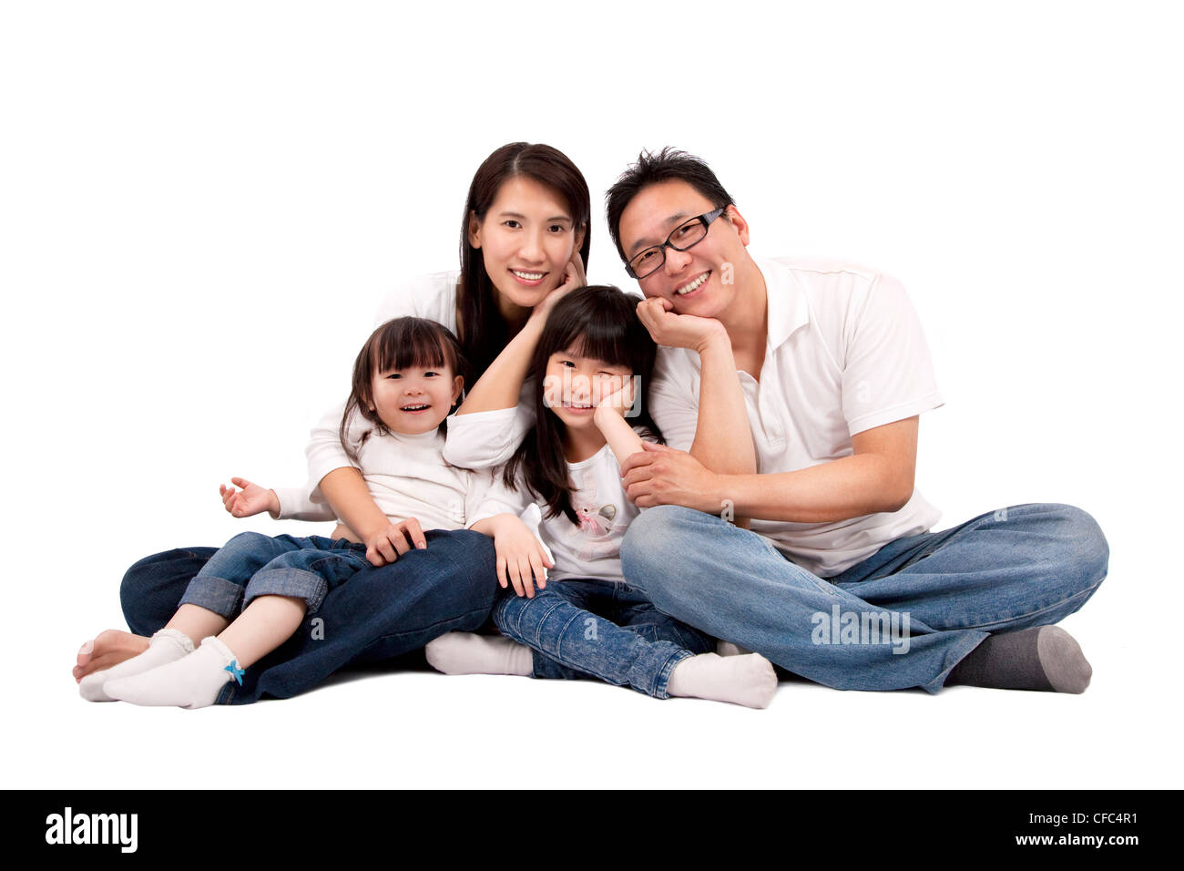 asian family isolated on white Stock Photo - Alamy