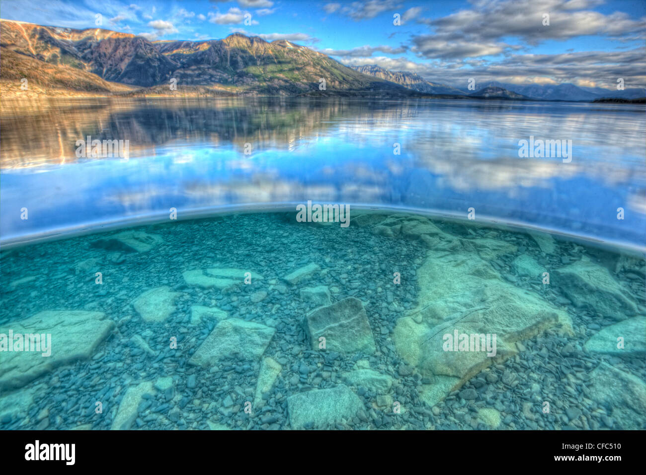 The view above and below water in Atlin Lake, Atlin Lake Provincial ...