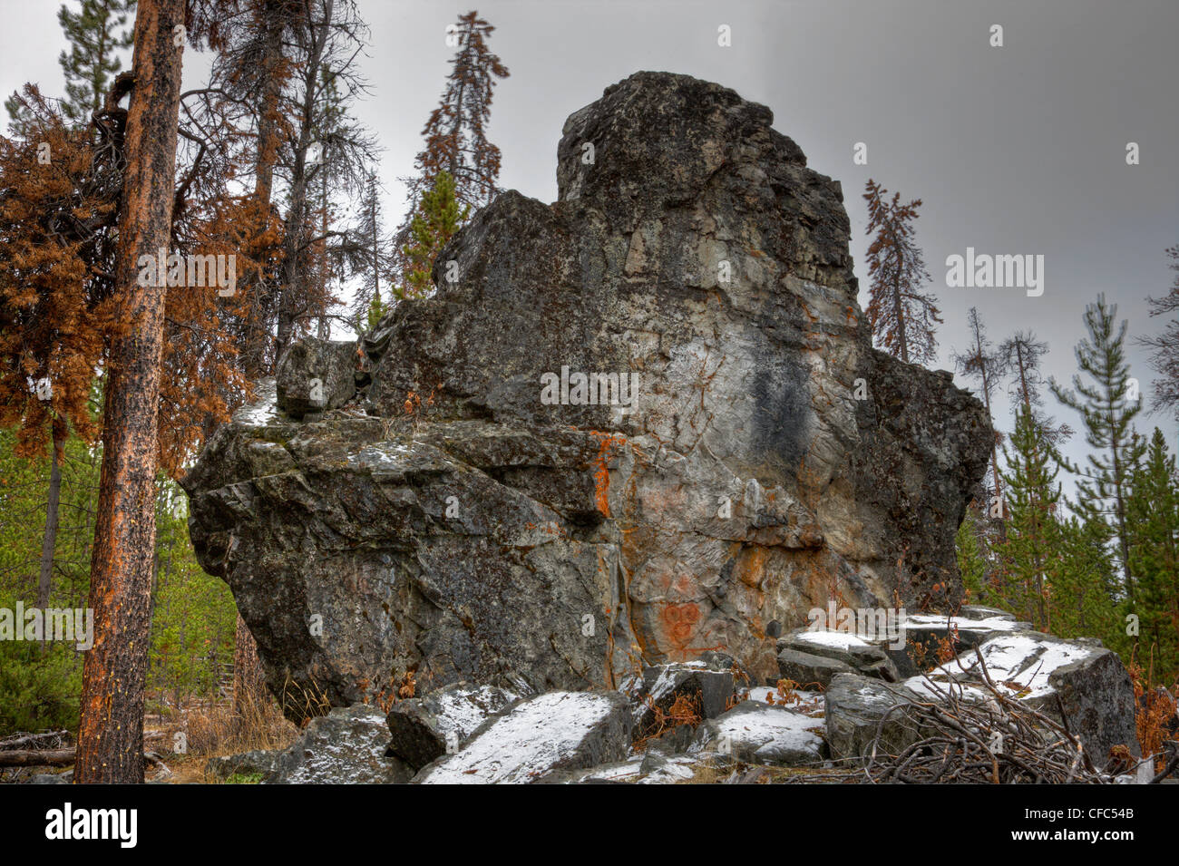Pictograph rock at Towdystan in the Chilcotin region of British ...
