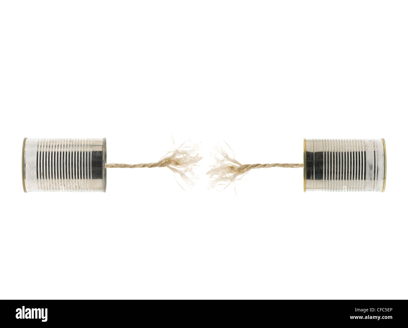 Tin can phone with broken string - communication issue concept Stock ...