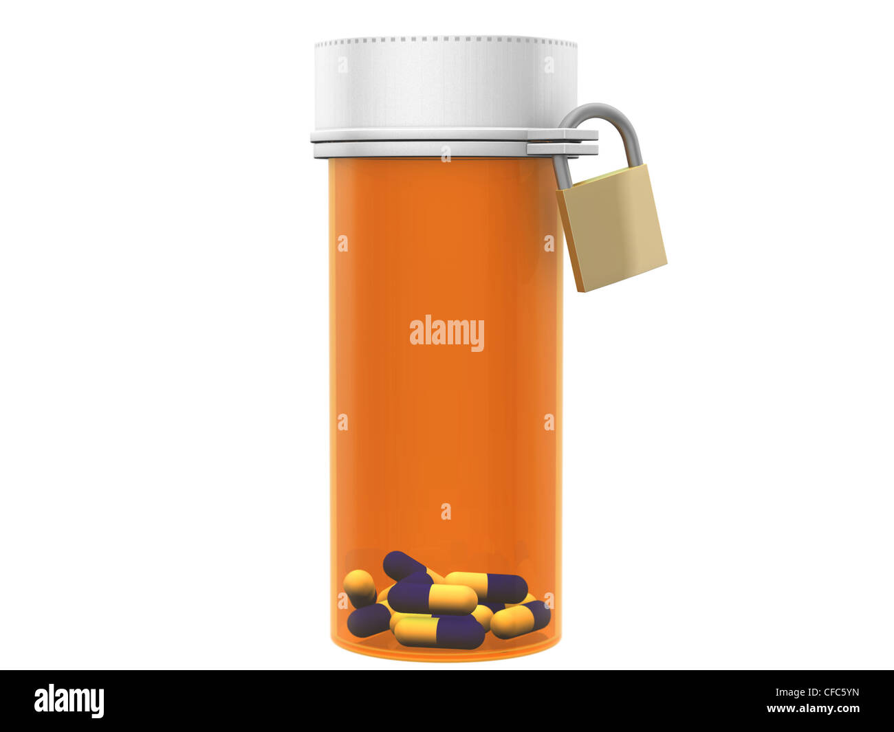 Pill bottle with lock over white background Stock Photo - Alamy