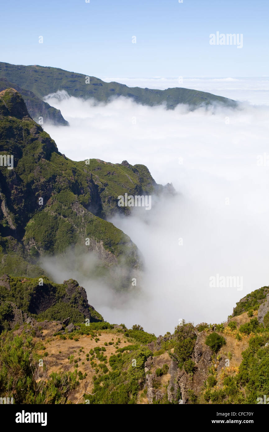 Mountains of Madeira island above the clouds at Pico do Areeiro and ...