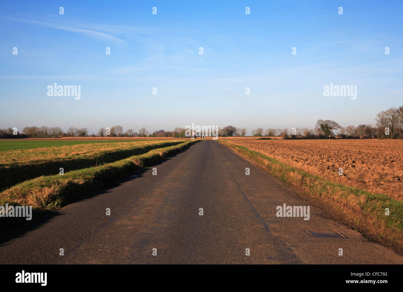 An open country road through a typical Norfolk arable landscape at ...