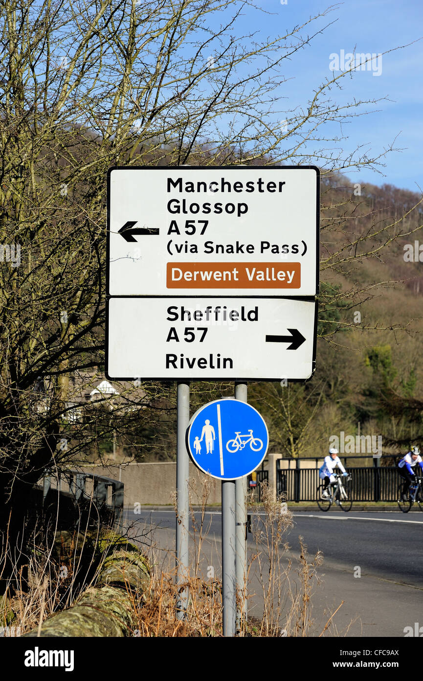 derbyshire peak district road sign ladybower reservoir england uk Stock ...