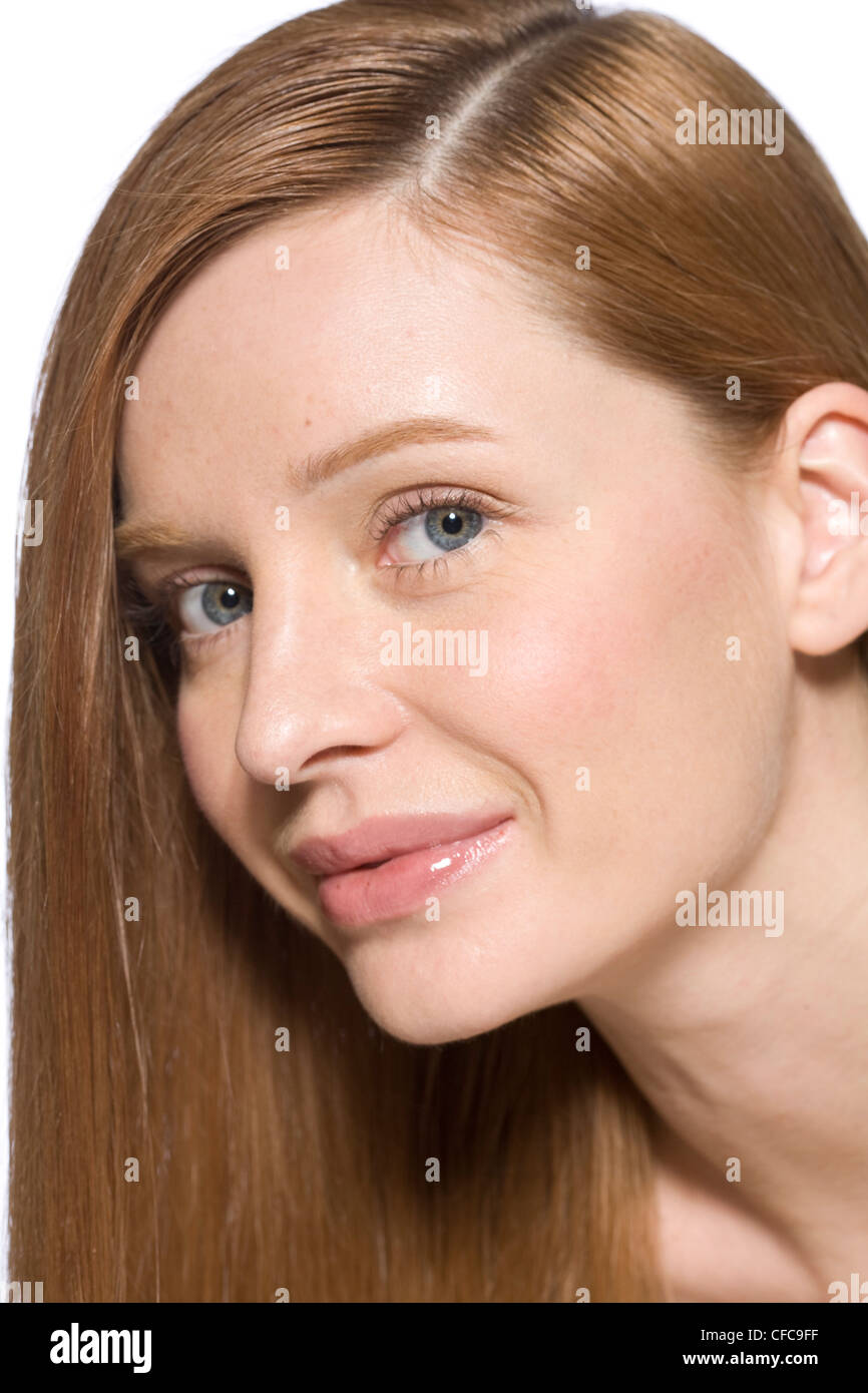 Female with long straight fair hair, smiling, looking at camera Stock ...
