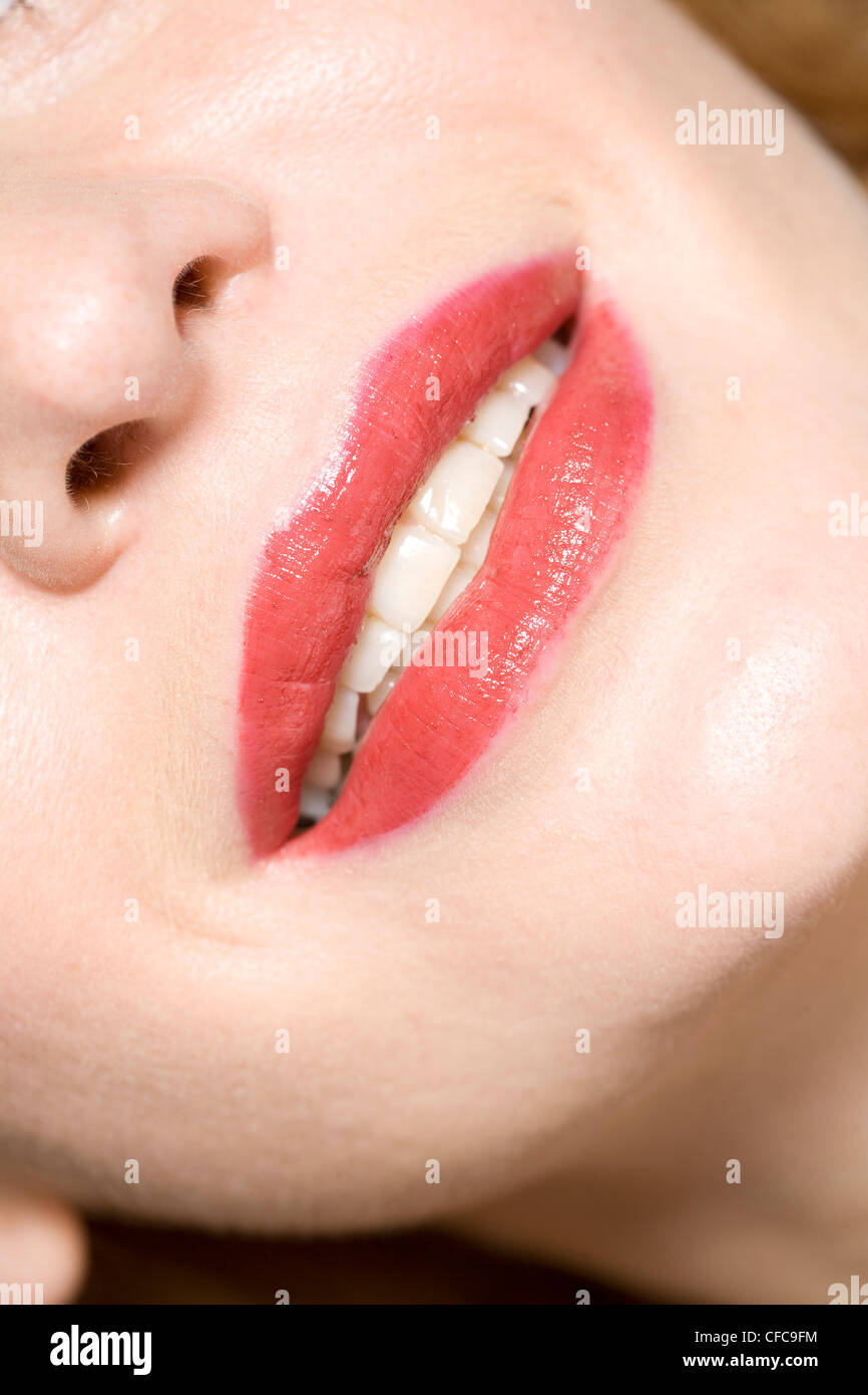 Red lips teeth full frame hi-res stock photography and images - Alamy