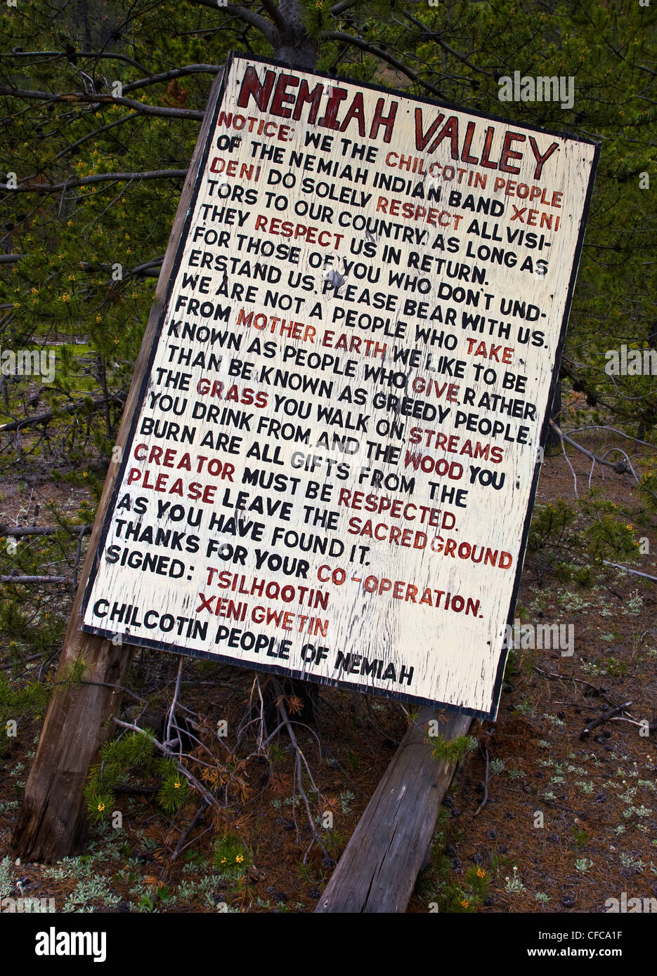 First Nations sign along Nemiah Road in British Columbia Canada Stock ...