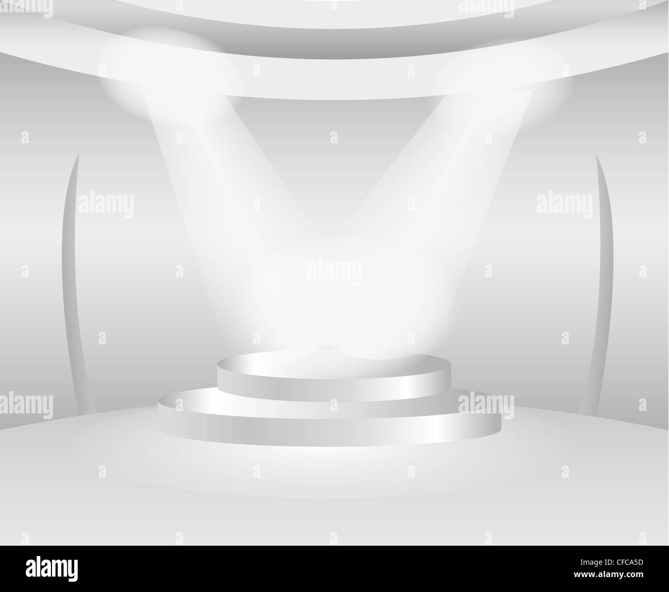 Round white room with stage for exhibition product Stock Photo - Alamy