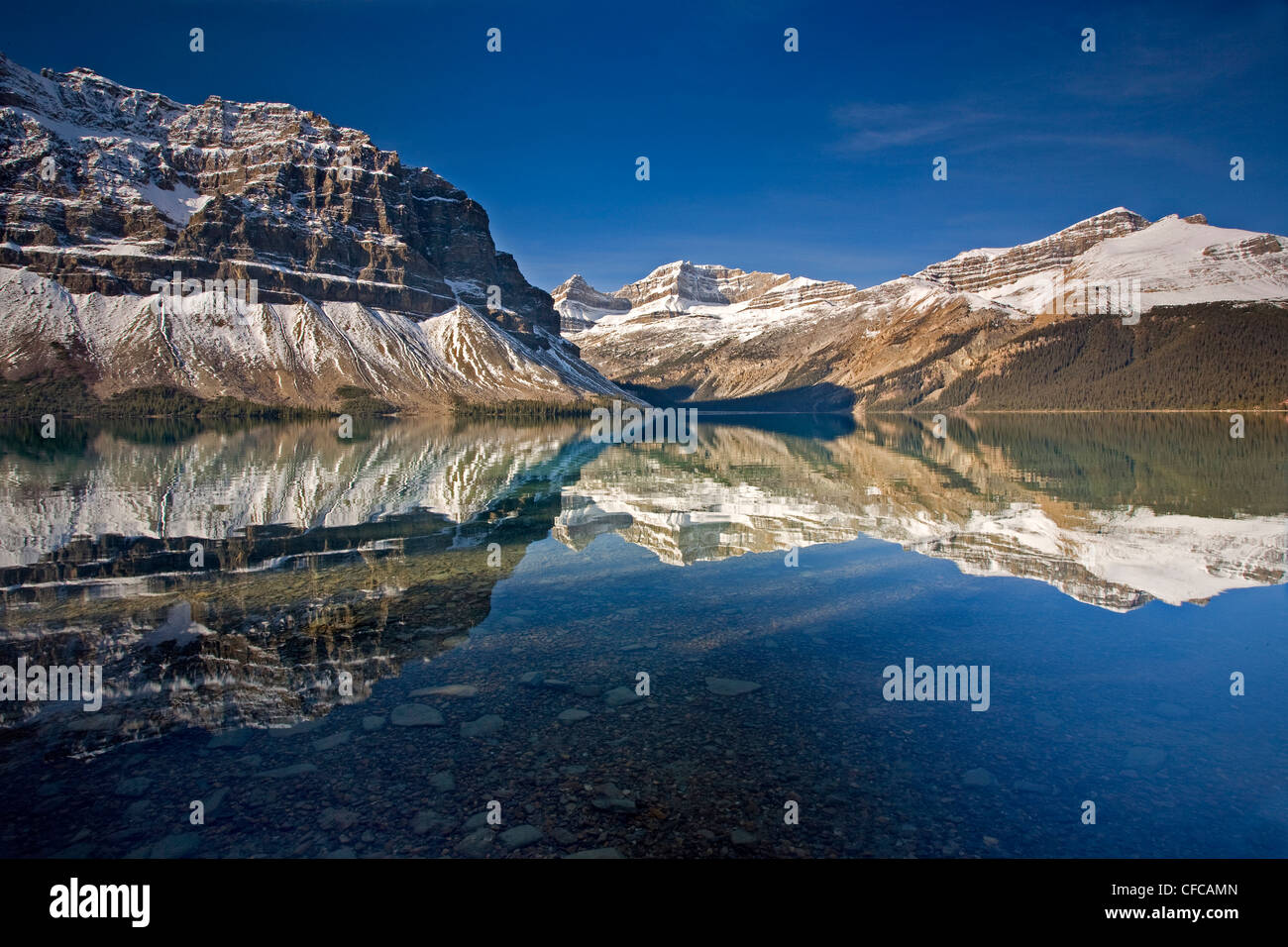 Crystal clear glacier water at Bow Lake in Banff National Park, Alberta ...