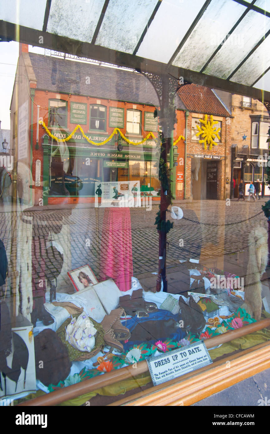 Beamish museum, reflection in shop window, The Town, Durham, England ...