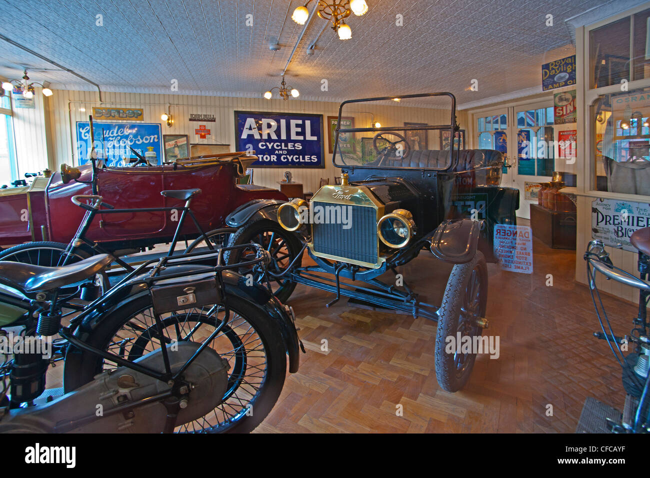Beamish museum, Model T ford, garage window, The Town, Durham, England ...
