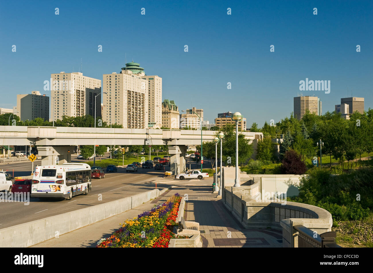 Main Street looking north over the Main Street bridge with the downtown ...