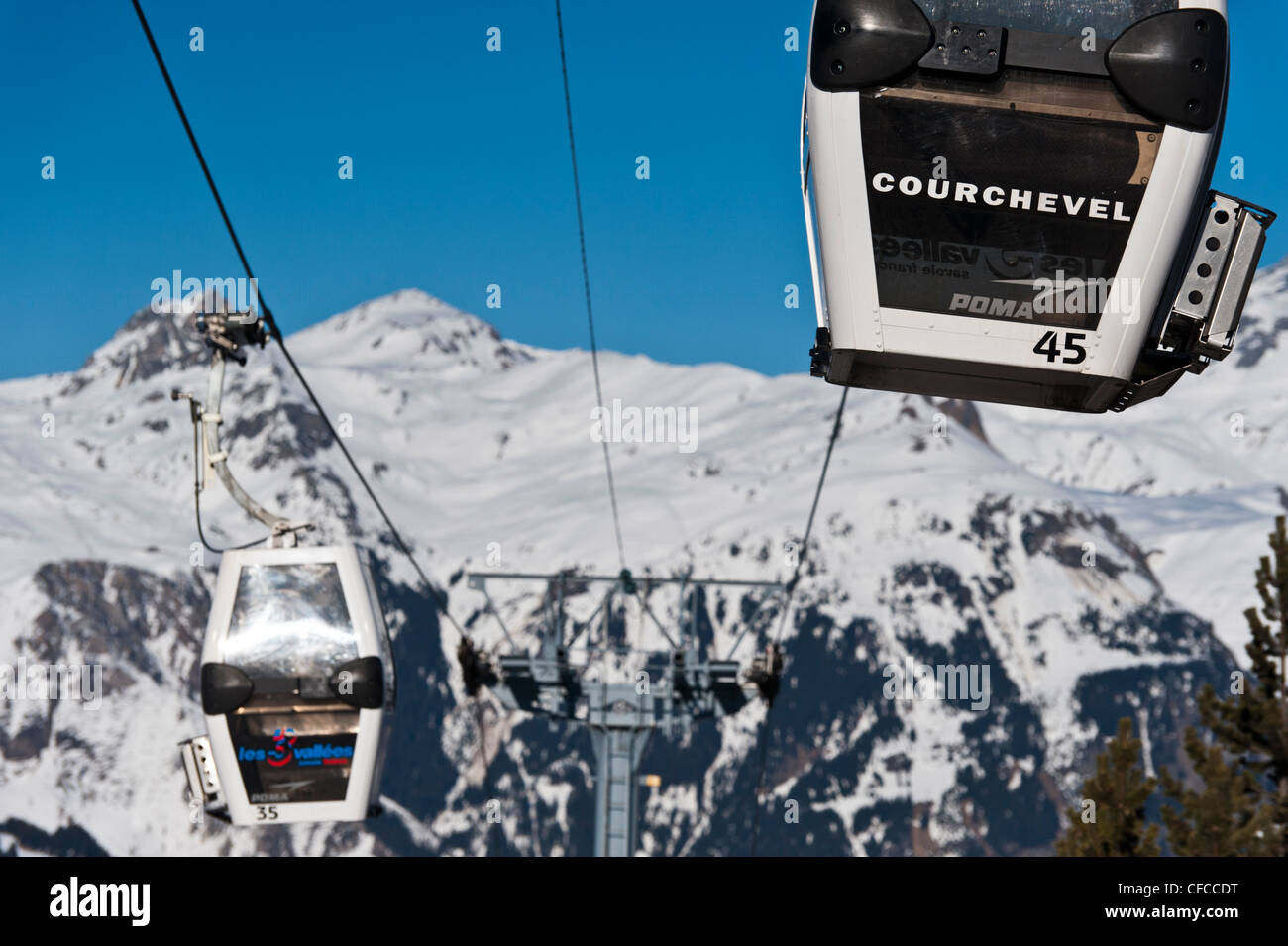 Ski lifts or cable cars in Courchevel 1859 part of the THree Valleys ...
