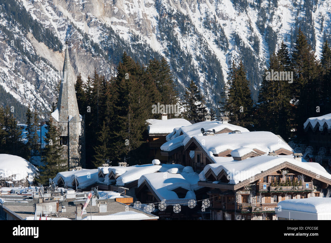 Courchevel 1850 Three Valleys France ski resort with view over snowy ...