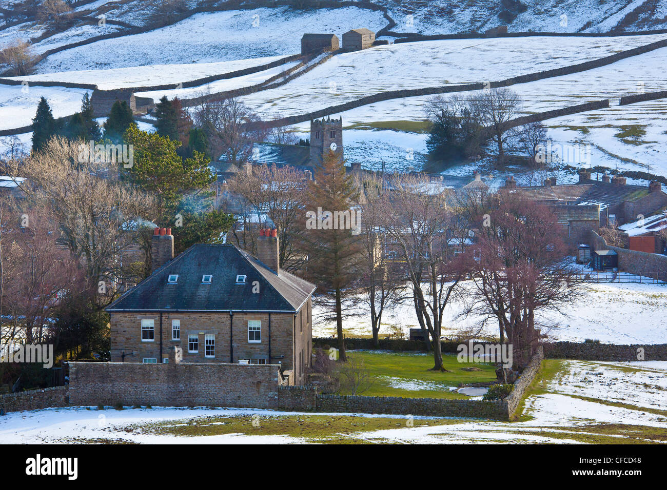 Muker, Upper Swaledale in winter, Yorkshire Dales National Park Stock ...