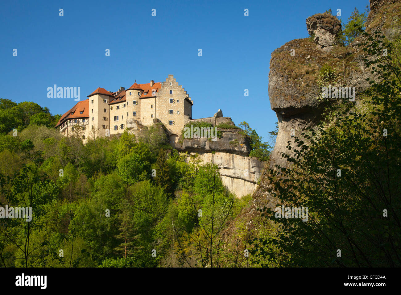 Rabenstein castle above the Ahorn valley, Fraenkische Schweiz ...