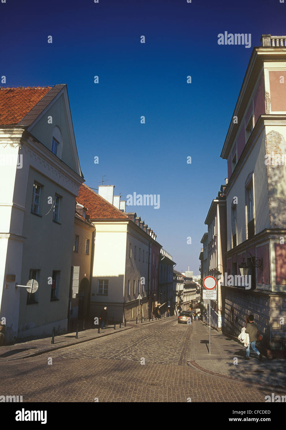 Old cobblestone town street. Warsaw, Poland Stock Photo - Alamy