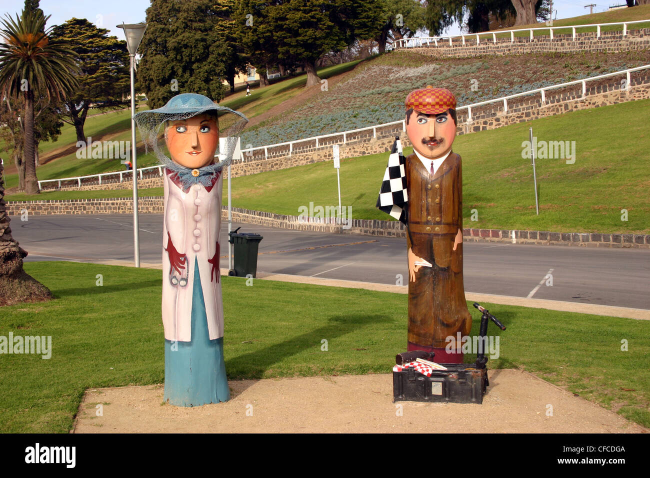 famous bollards of Geelong Victoria Australia colourful wooden figures ...