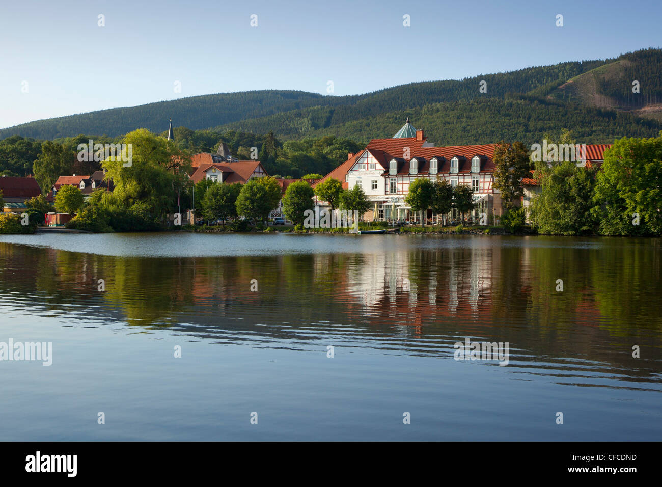 Trout lake near Hotel „Zu den Rothen Forellen“, Ilsenburg, Harz ...