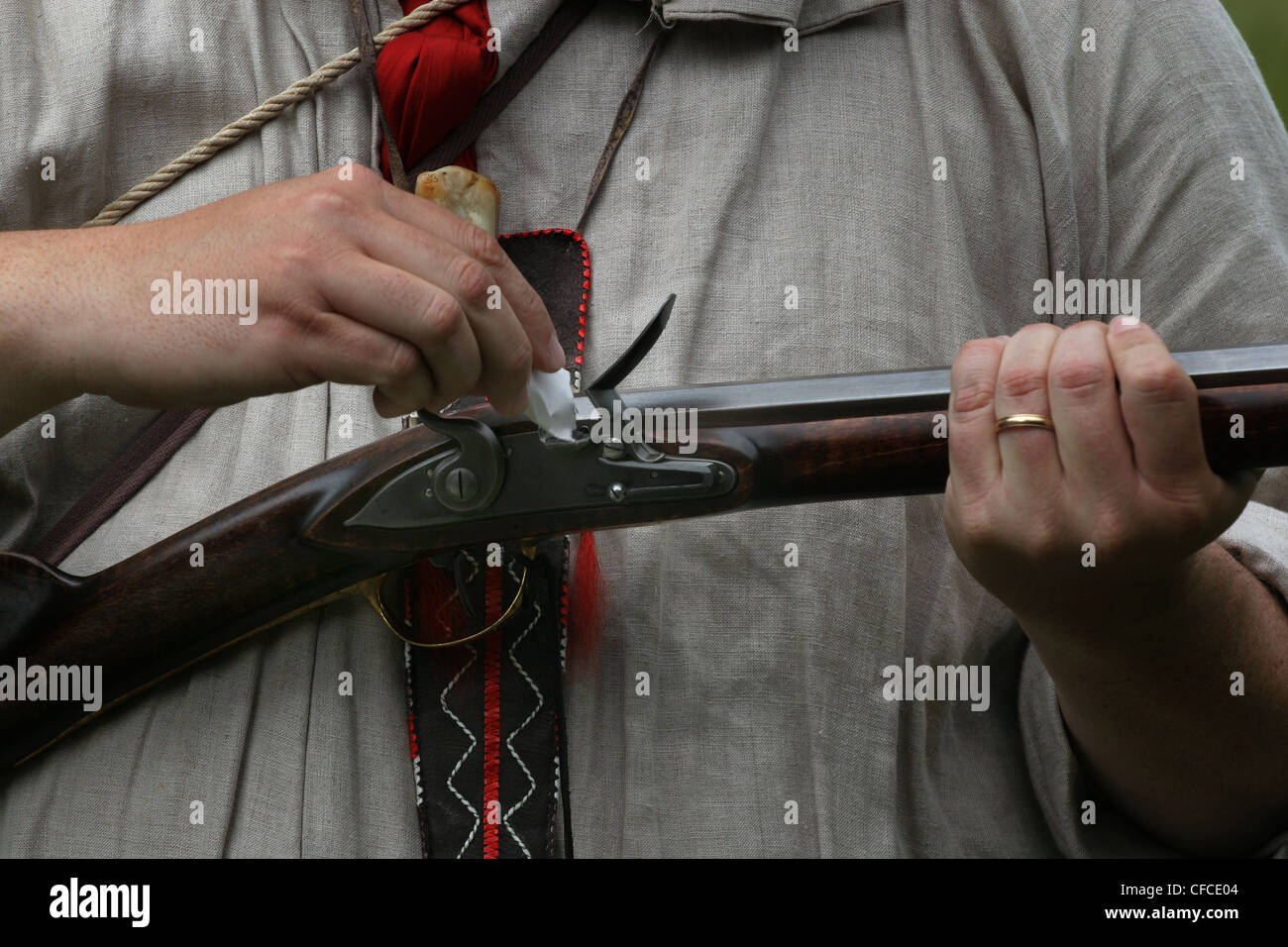 actor demonstrating musket rifle Fort Necessity National Battlefield ...