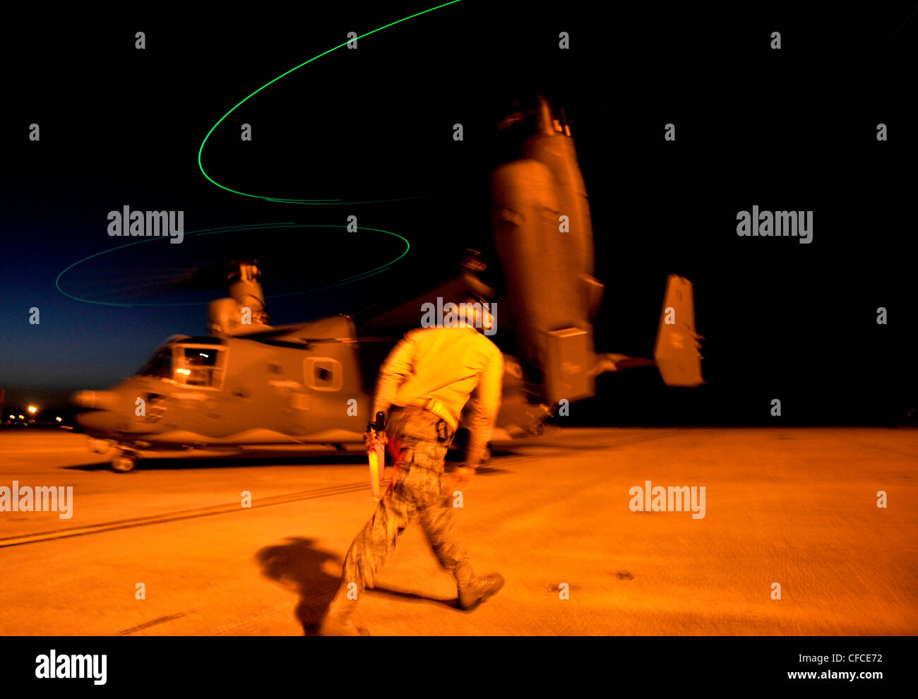 U.S. Air Force CV-22 Osprey flight engineers conduct pre-flight ...