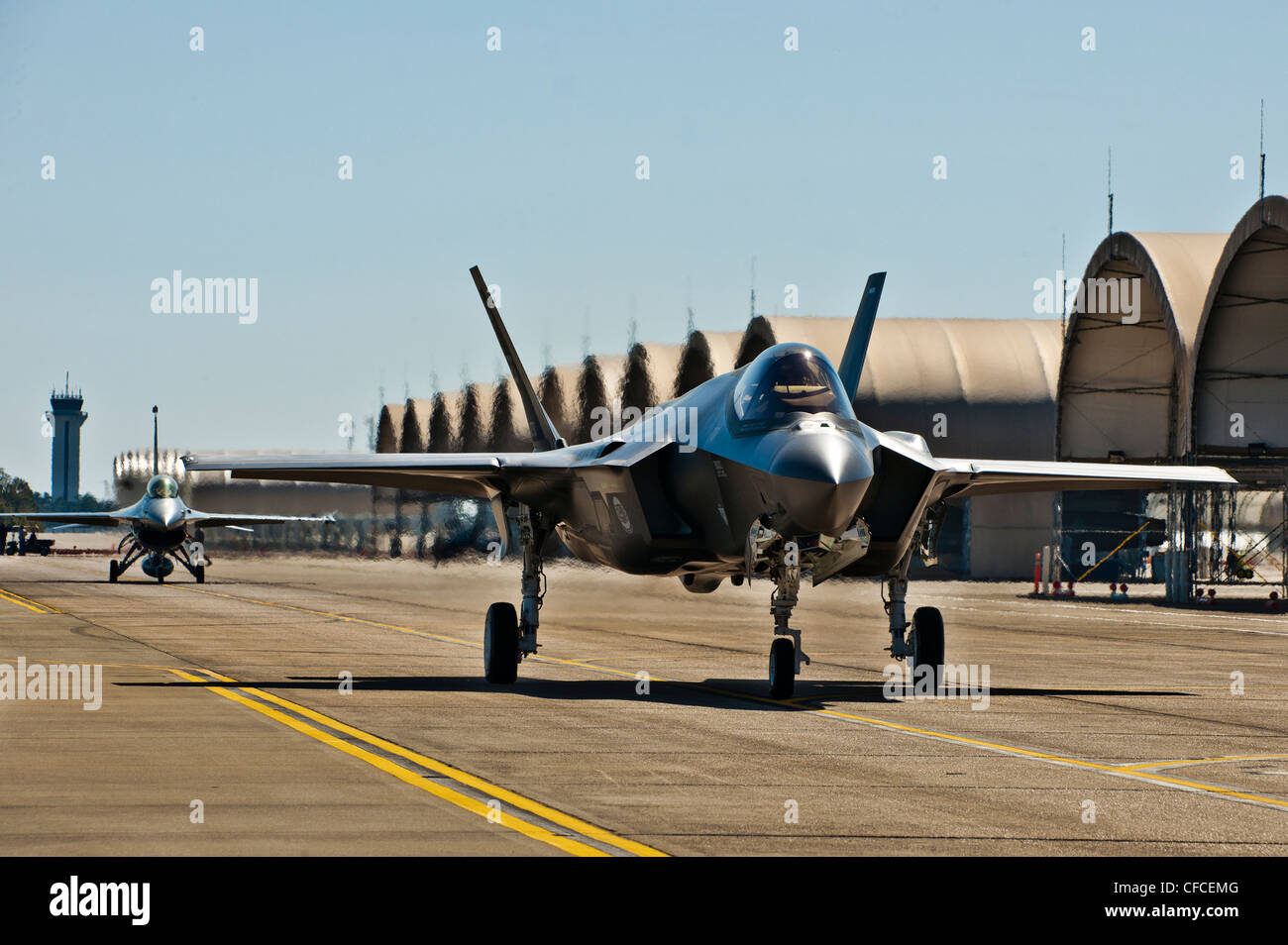 The F-35A Lightning II joint strike fighter taxis out for its first ...