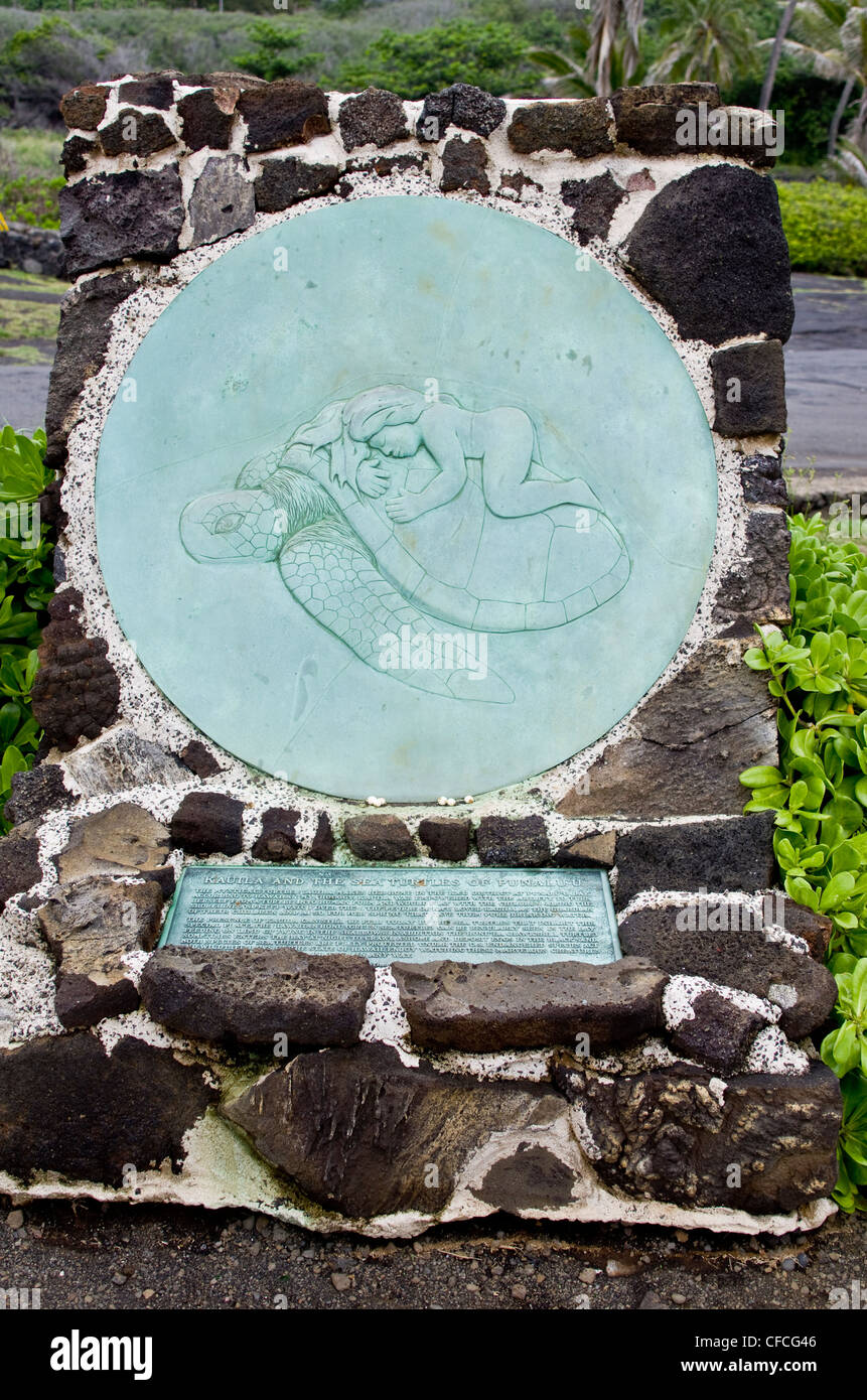 Bronze disc in lava rock is monument to mystical turtle Kauila of ...