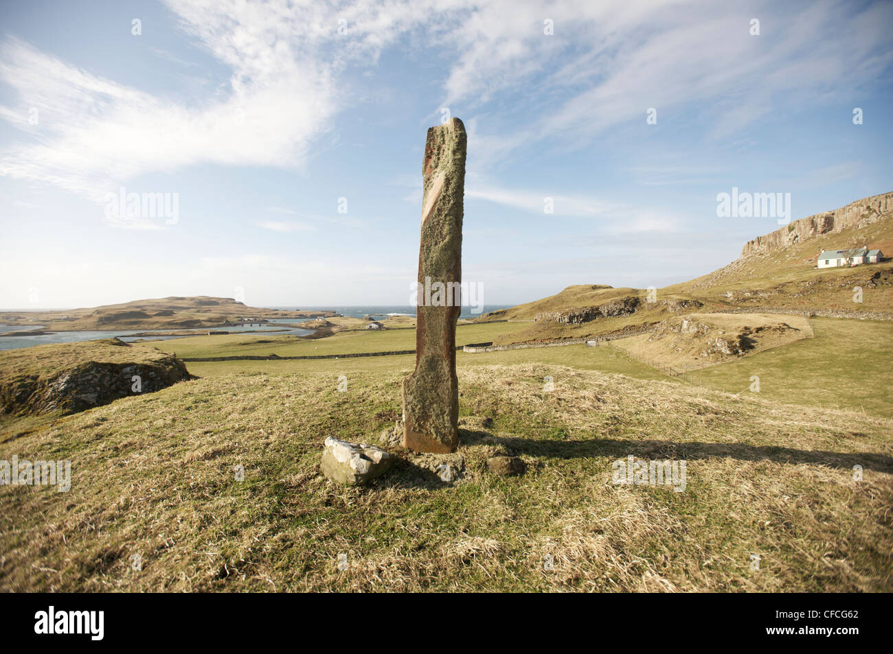A standing stone on the island of Canna in the Inner Hebrides off the ...