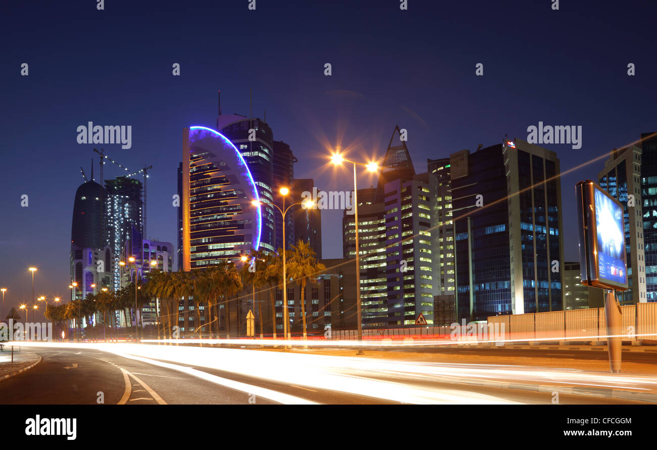 Street in Doha downtown at night, Qatar Stock Photo - Alamy