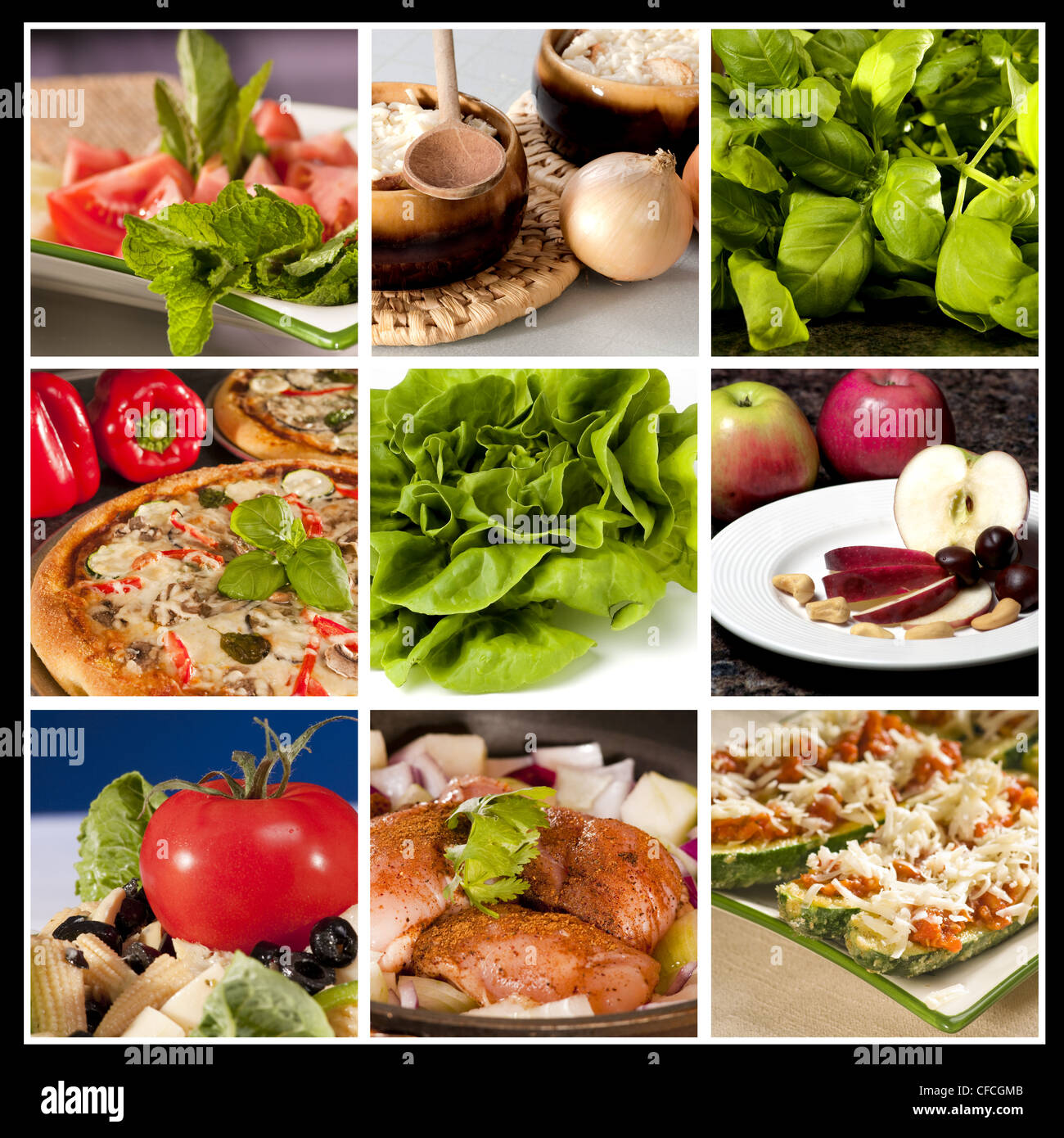 Collage of nine different food types in the same picture Stock Photo ...