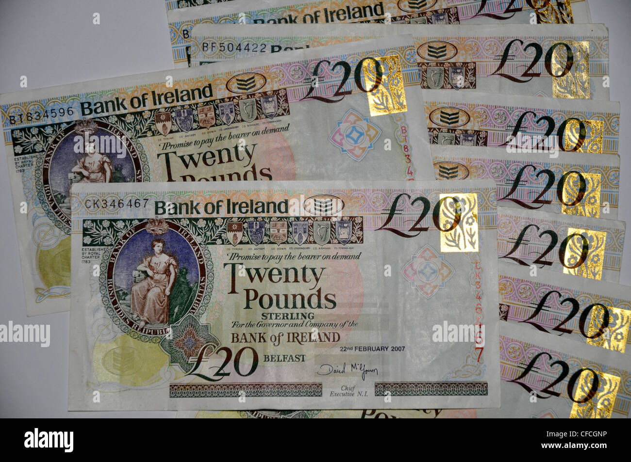 Bank of Ireland £20 notes. Issued by the Bank of Ireland in Belfast ...