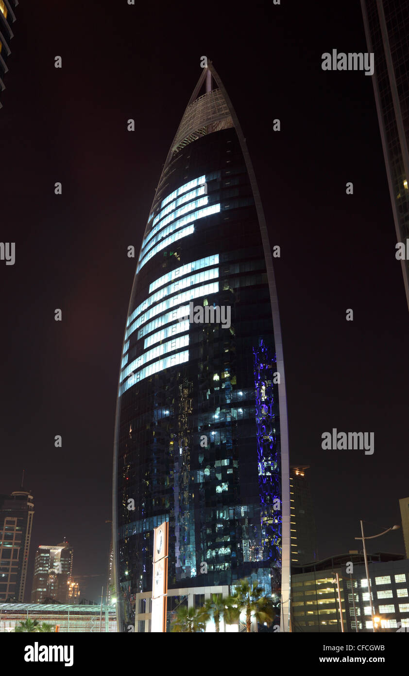 The Woqod Tower illuminated at night, Doha Qatar Stock Photo - Alamy