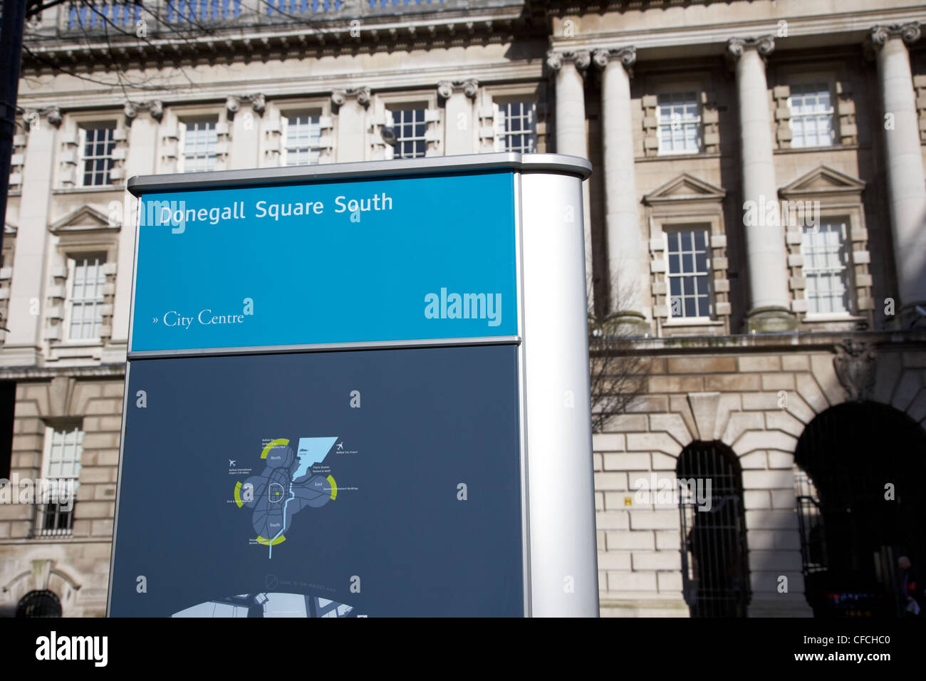 sign for donegall square south in front of the rear of Belfast city ...