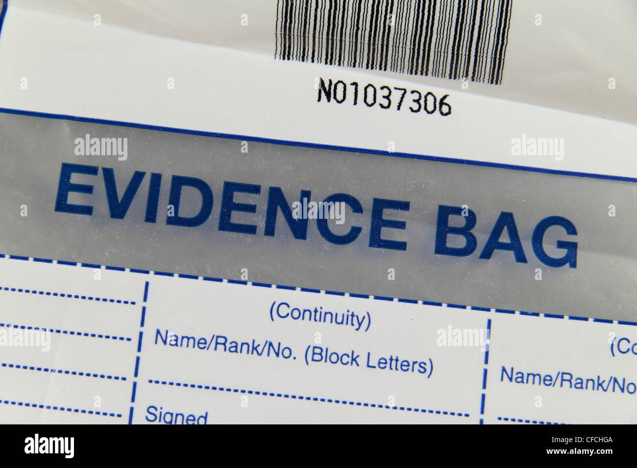 Close up of a British police Evidence Bag (as used in the UK Stock ...