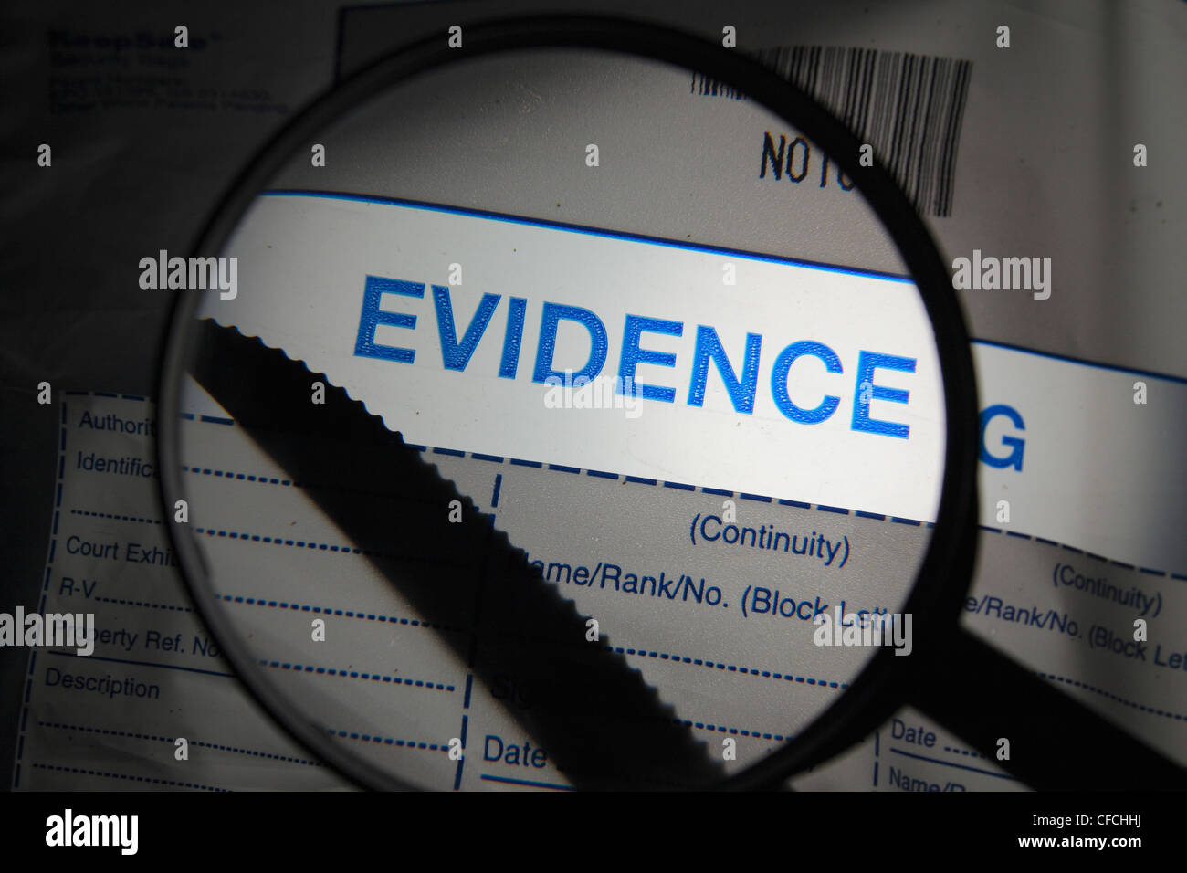 Back lit view of a British police Evidence Bag (as used in the UK) with ...