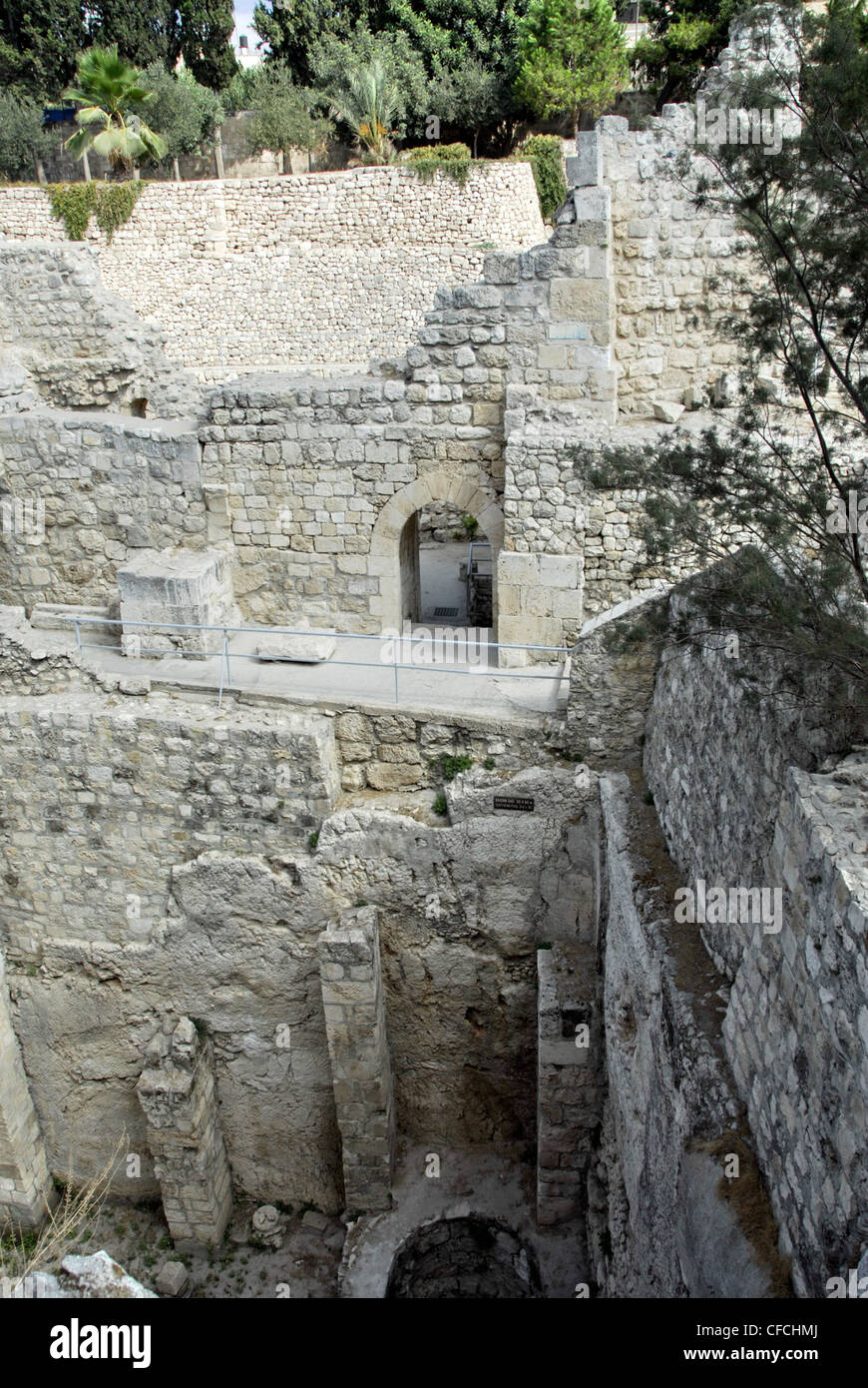 The ruins of the Pool of Bethesda in the Muslim Quarter of the Old City ...