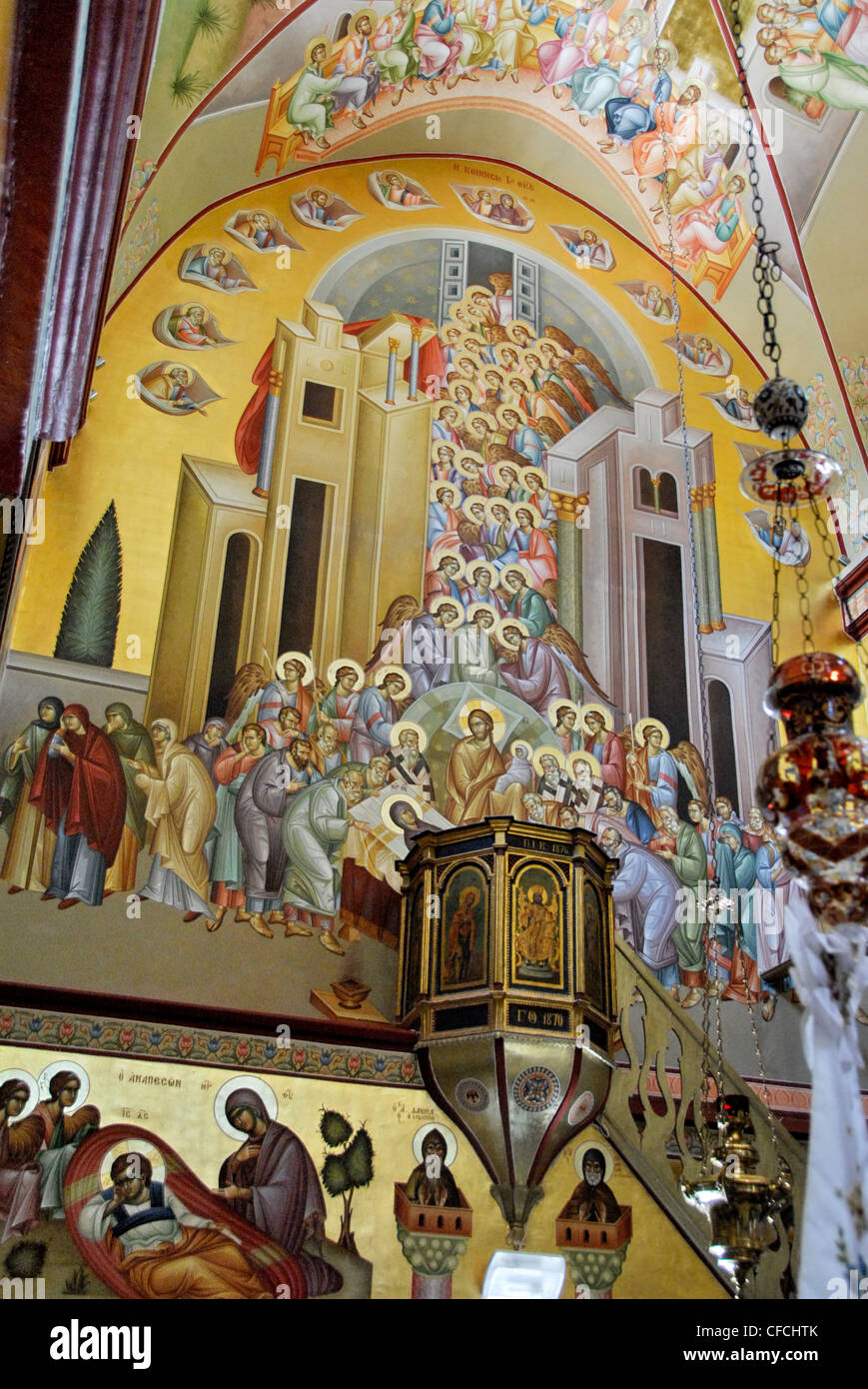 Fresco icon of the Dormition, Assumption, of the mOther of God with the ...