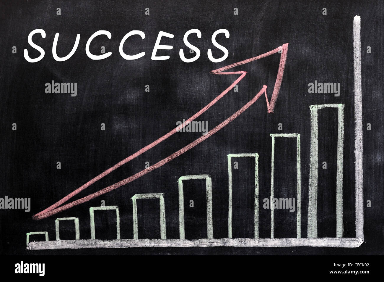 Success written on a blackboard with an up arrow and columns Stock ...