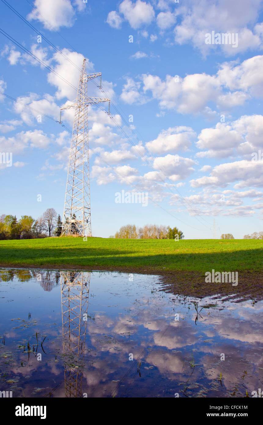 spring landscape with utility pole and field Stock Photo - Alamy