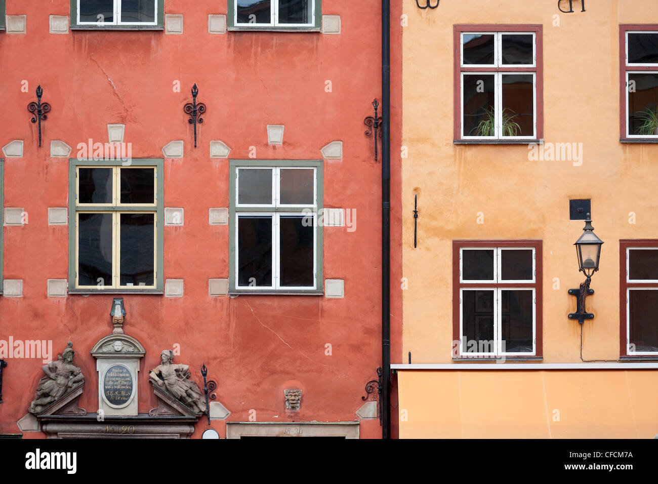 Colorful red and yellow buildings in Stocholm's old town center Stock ...