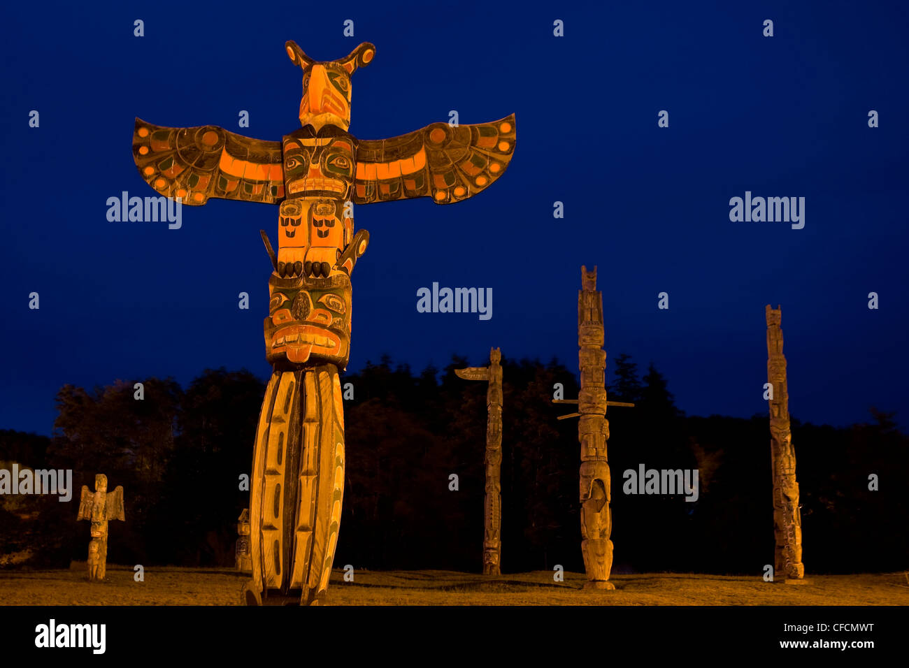 Beautiful examples First Nations totem poles can Stock Photo - Alamy