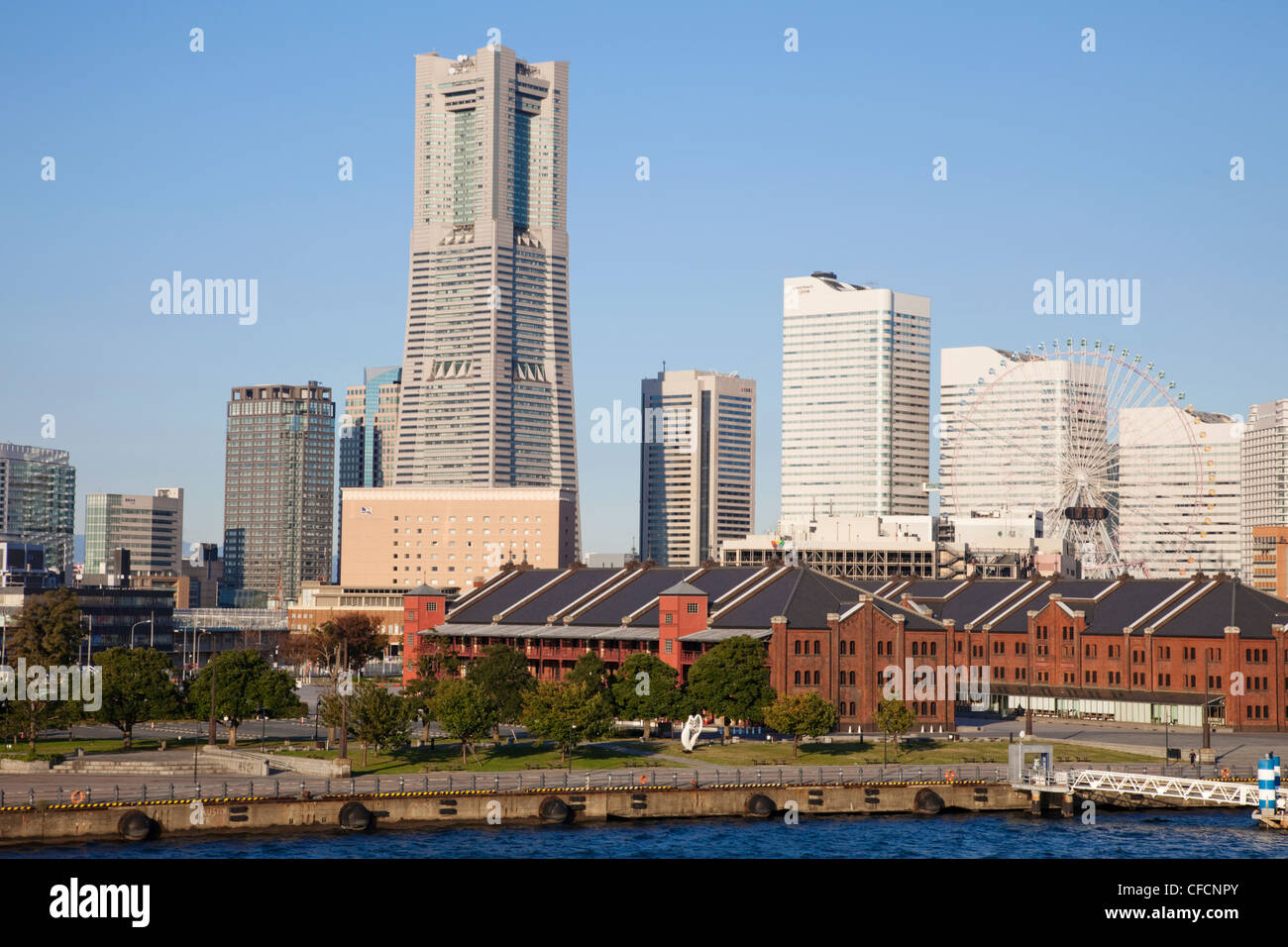 Japan, Tokyo, Yokohama, Minatomirai Area Waterfront Skyline Stock Photo ...
