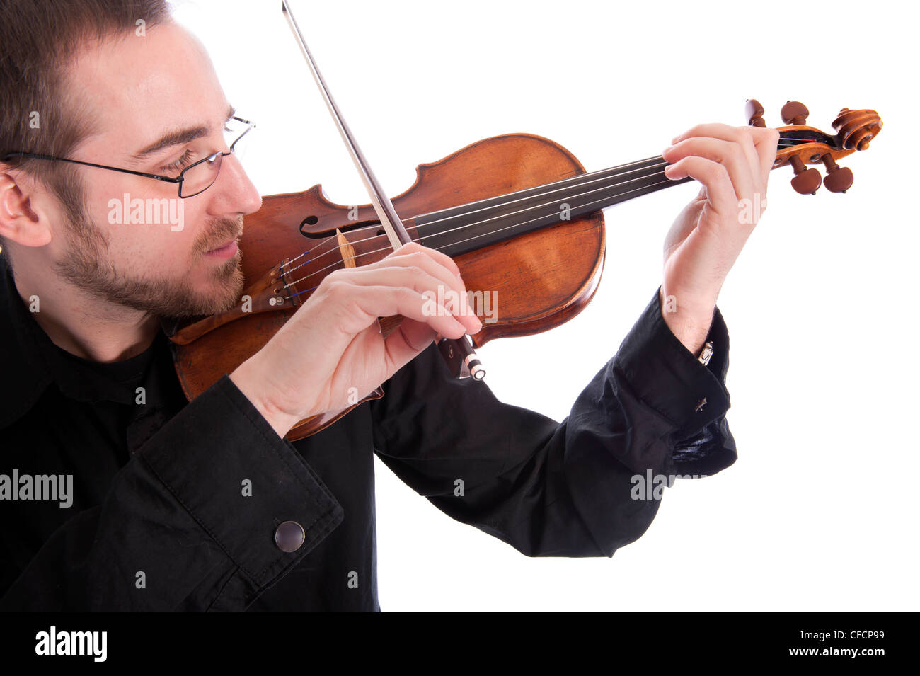 young man playing the violin. Isolated on white background Stock Photo ...