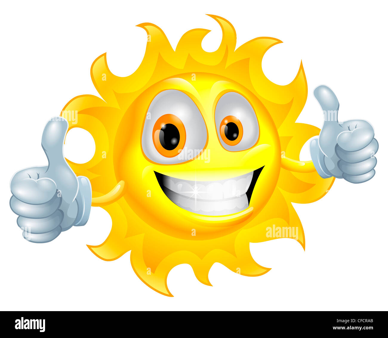A sun cartoon mascot giving a double thumbs up Stock Photo - Alamy