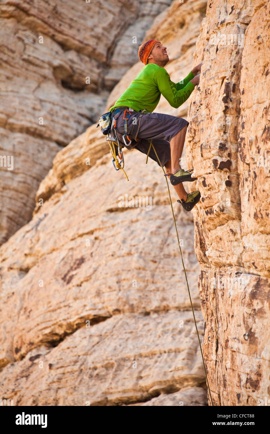 A male climber sport climbing in Red Rocks, Las Vegas, Nevada, United ...