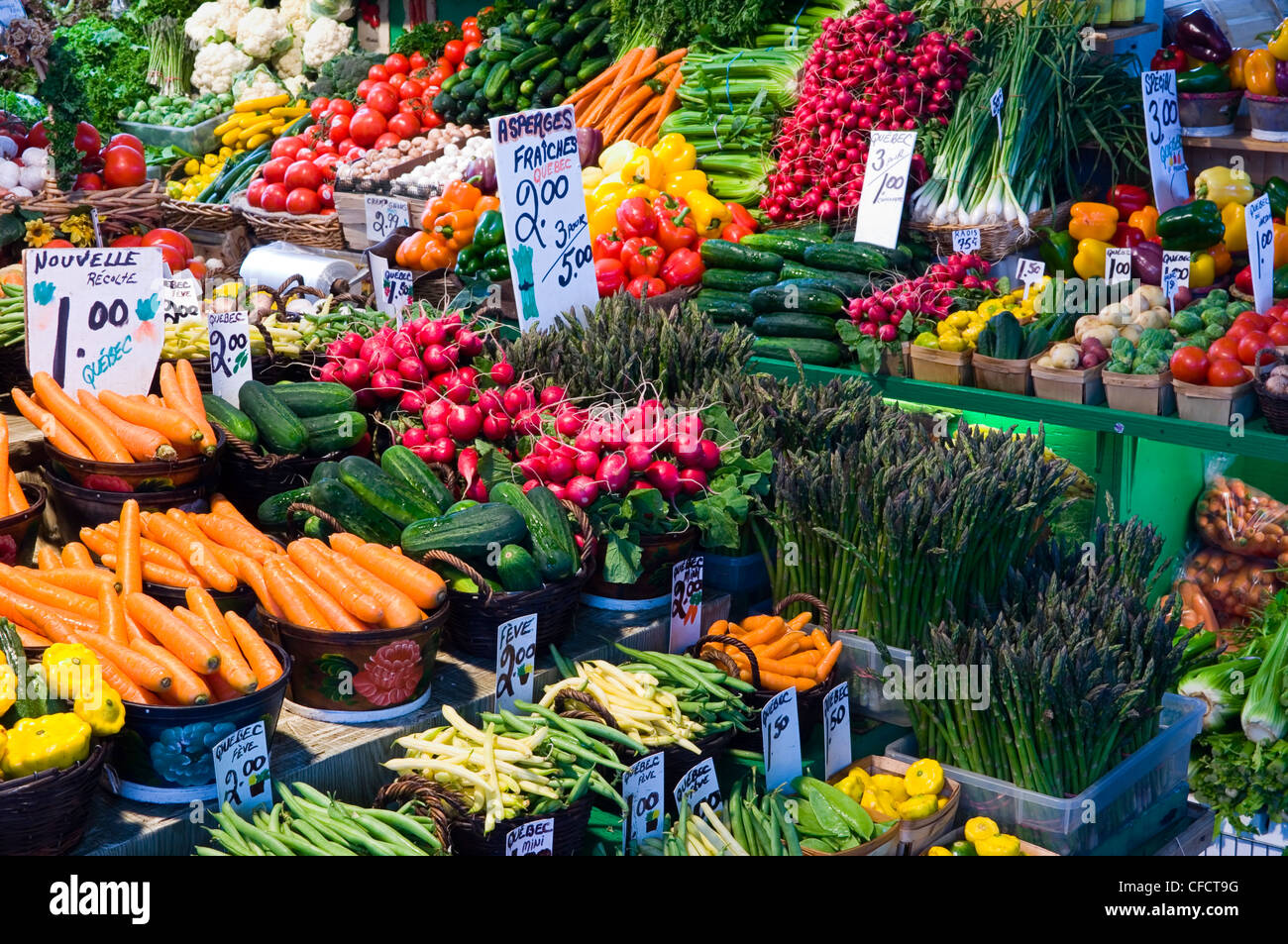 Jean Talon Market with array of fresh fruit and vegetables, Montreal ...