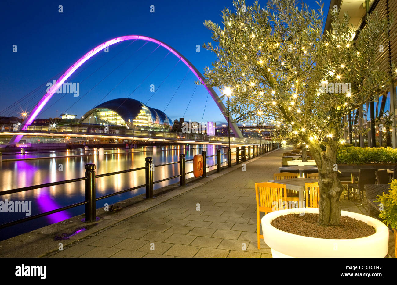 Newcastle Quayside showing the River Tyne and the Gateshead Millennium ...