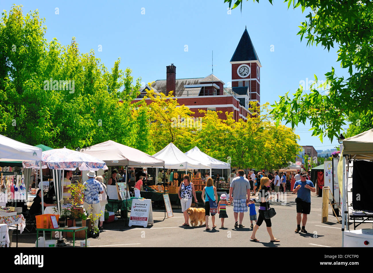 People shopping at the downtown market near City Hall in Duncan ...